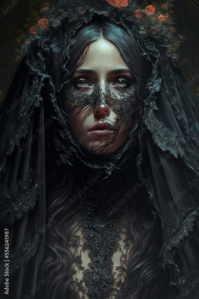 dead bride in black, ghost, santa muerte, zombie, witch, art ...