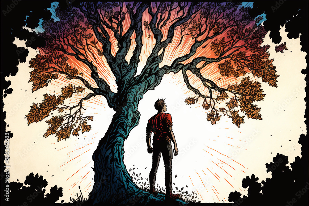 person standing in front of a tree with branches reaching towards the ...