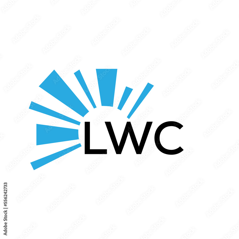 LWC letter logo. LWC blue image on white background and black letter ...