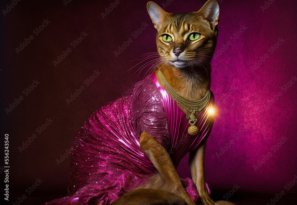 The Abyssinian cat in a shimmering dress and boa was the most glamorous ...