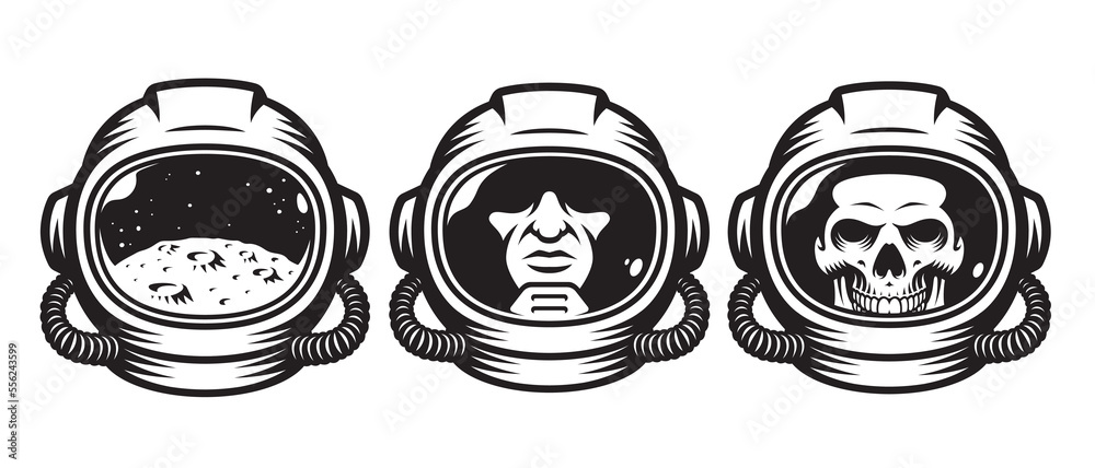 Vector astronaut helmets set on white background such as face astronaut ...