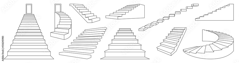 Stair isolated vector outline set icon. Outline set icon staircase ...