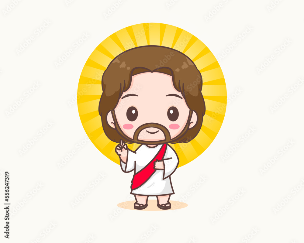 Cute Jesus Christ with blessing hand cartoon character. Hand drawn ...