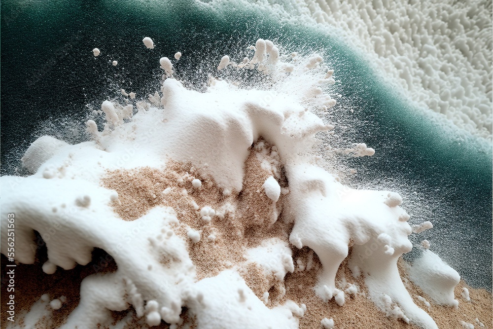 a pile of sand and some water on a beach with foamy water and foamy ...