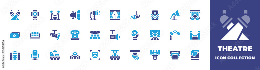 Theatre icon collection. Vector illustration. Containing spotlight ...