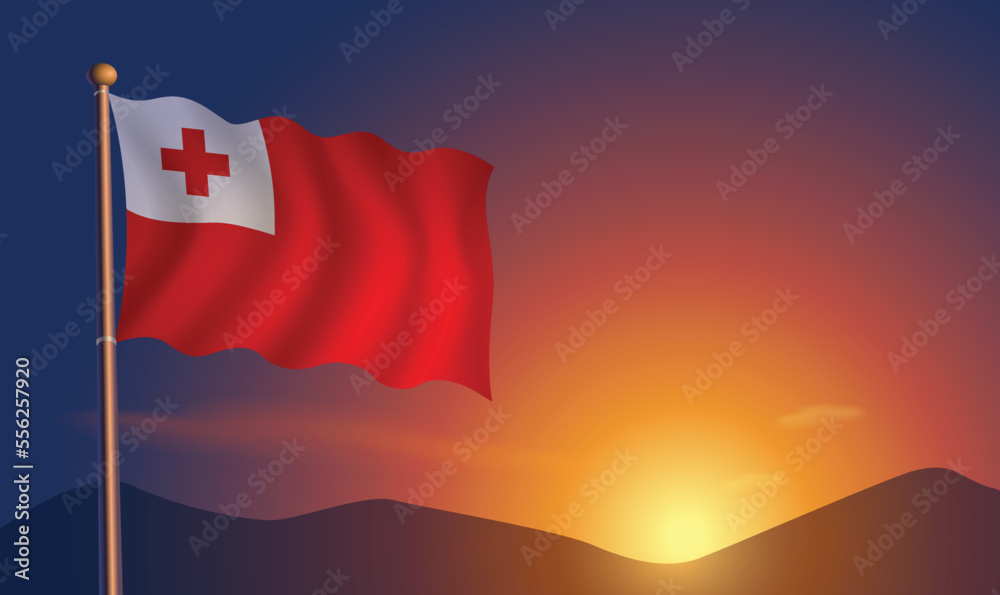 Tonga flag sunset background Vector Illustration Stock Vector | Adobe Stock