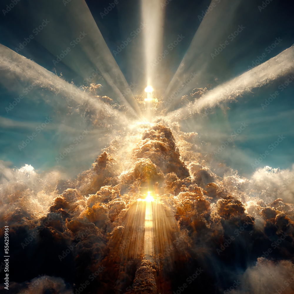 gates of heaven with rays of God's light coming out of paradise ...