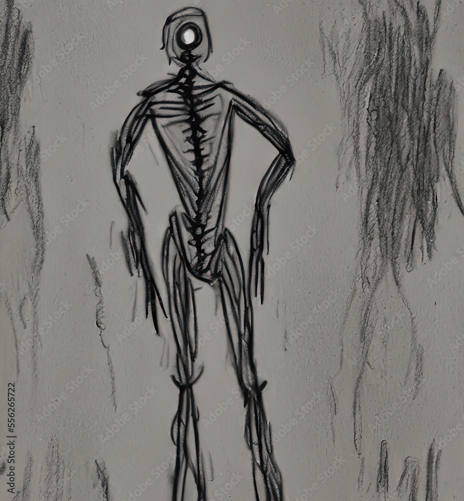 Tall Dark Figure Sketch, Shadow Figure Sketch created with Generative ...