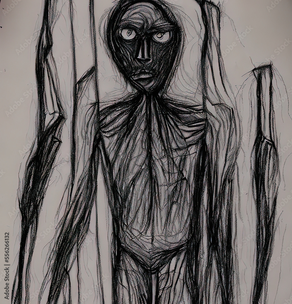 Tall Dark Figure Sketch, Shadow Figure Sketch created with Generative ...