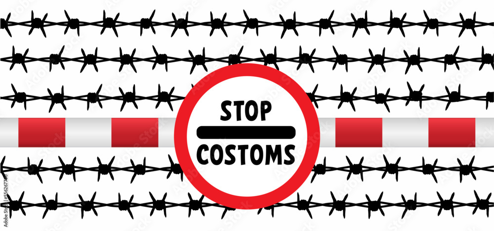 Cartoon slogan stop customs in a old zoll douane signboard. Vector ...