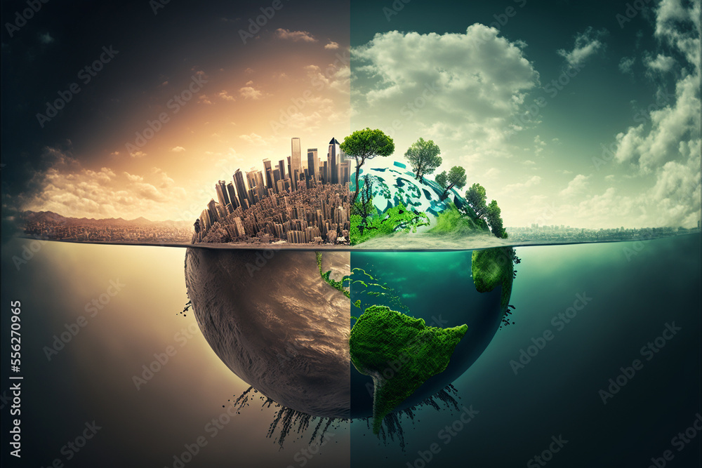 Cracked Earth VS Green Earth Concept. Global Warning, Climate Change and Save our Planet. Stock ...
