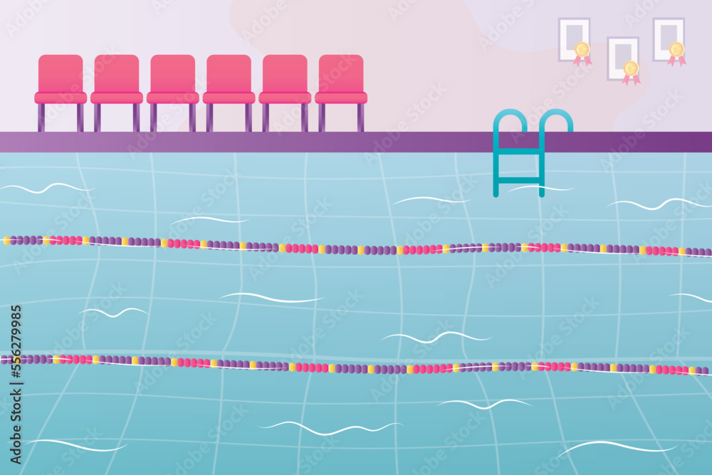 Swimming pool in flat cartoon style. Modern indoor stadium pool with ...