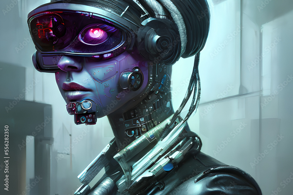 Female cyborg robots science image made by AI technology Stock ...