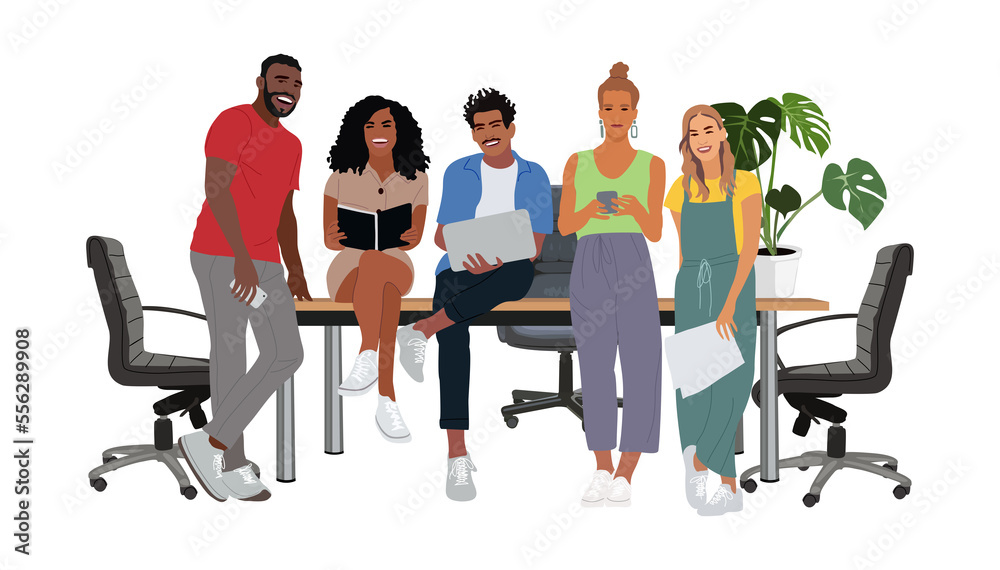 Multiracial business team. Young Men and women sitting at desk ...