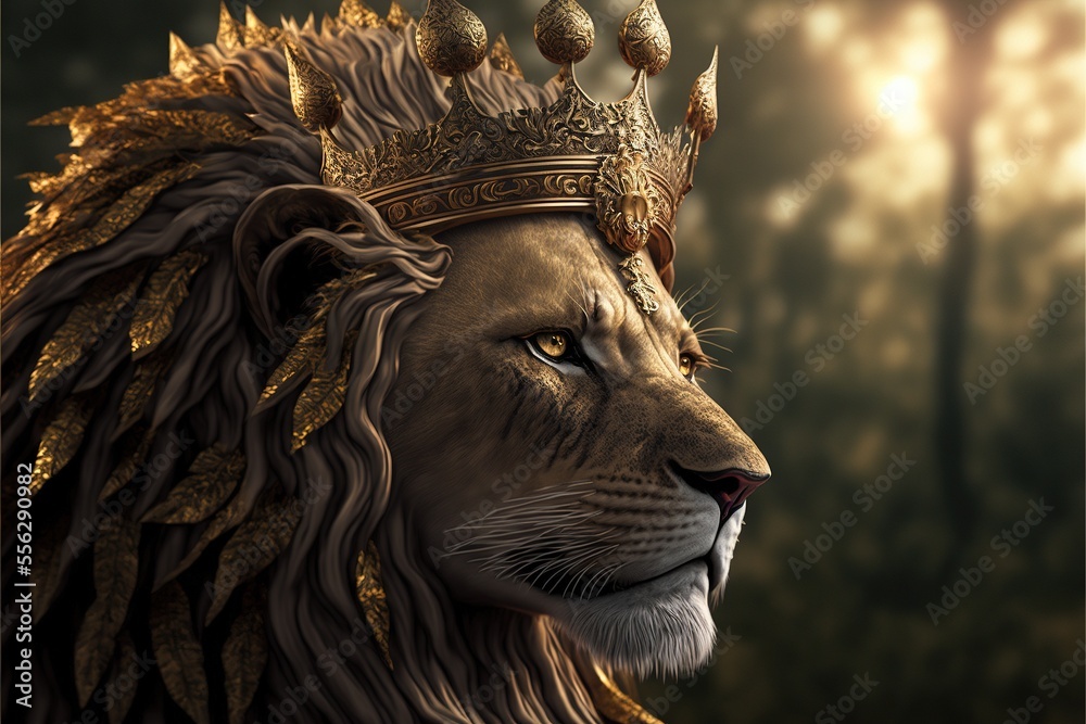Lion wearing crown close up Stock Illustration | Adobe Stock