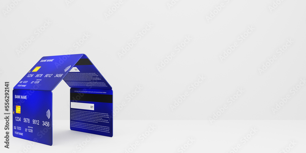 Blue credit card house design with Free Space, Bank cards house ...