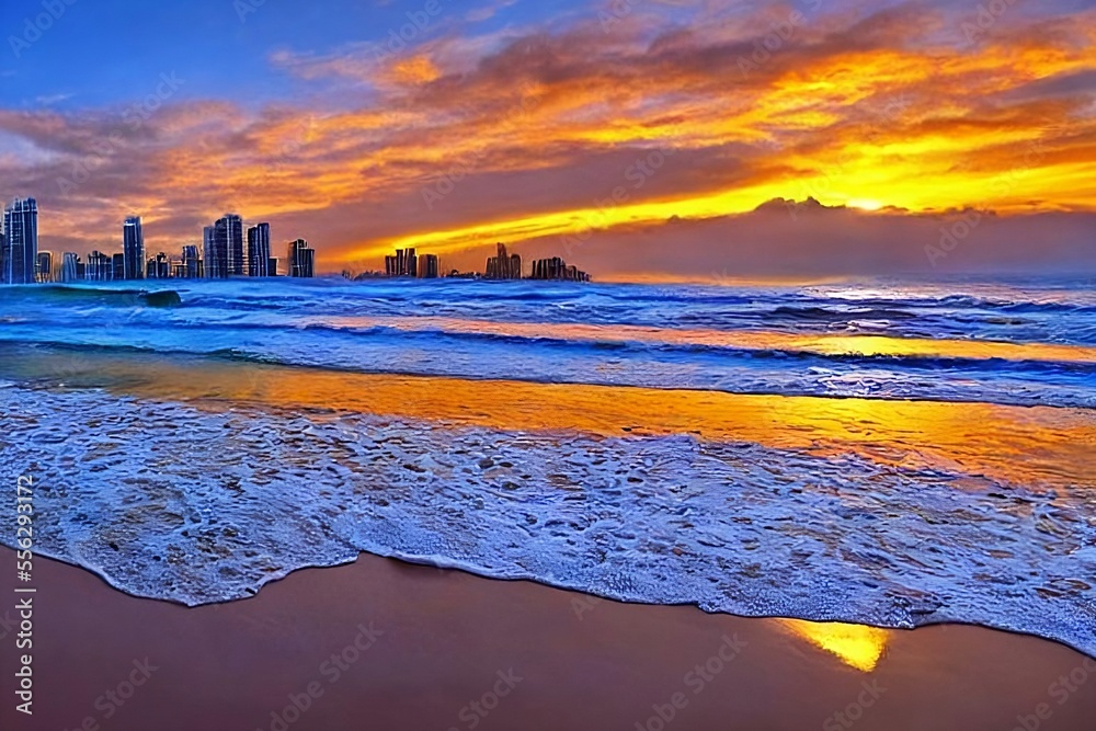 Beautiful nature wallpaper of a sunset view at the beach, sea shore ...