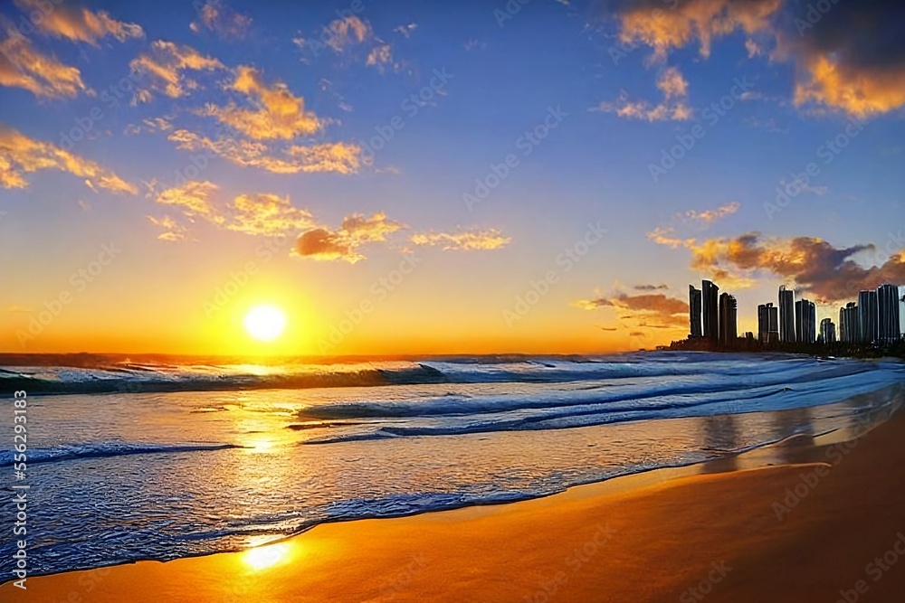 Beautiful nature wallpaper of a sunset view at the beach, sea shore ...