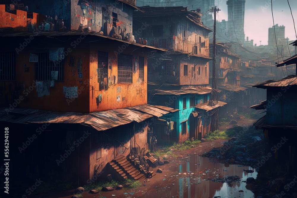 illustration of Slum landscape, inspired from Dharavi slum in Mumbai ...