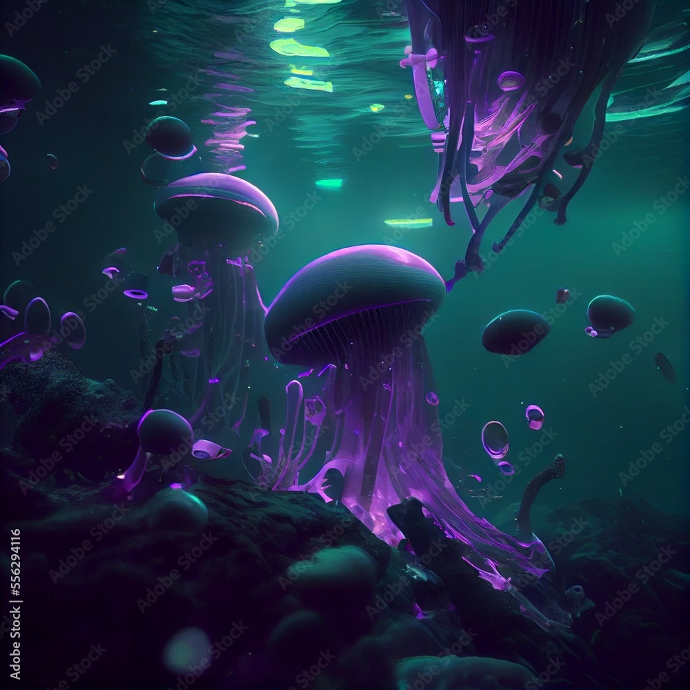 Underwater Saturnalia Ritual conducted by anthropomorphic comb jellies ...