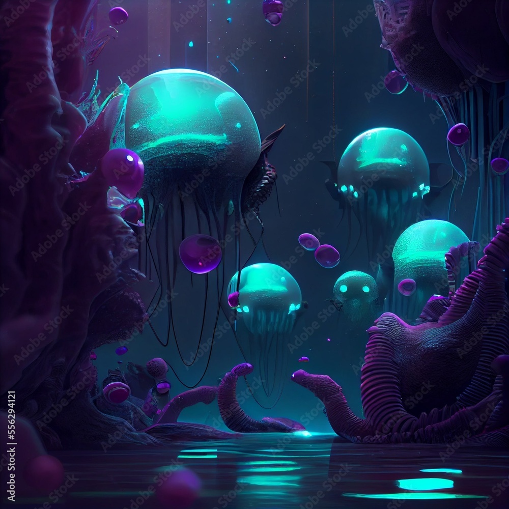 Underwater Saturnalia Ritual conducted by anthropomorphic comb jellies ...