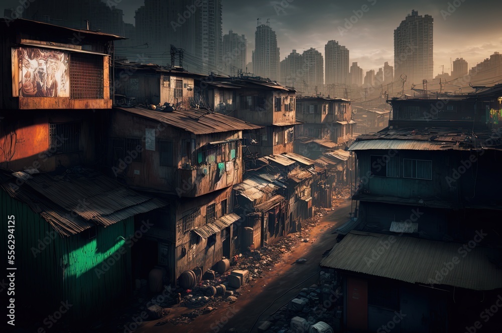 Poster illustration of Slum landscape, inspired from Dharavi slum in ...