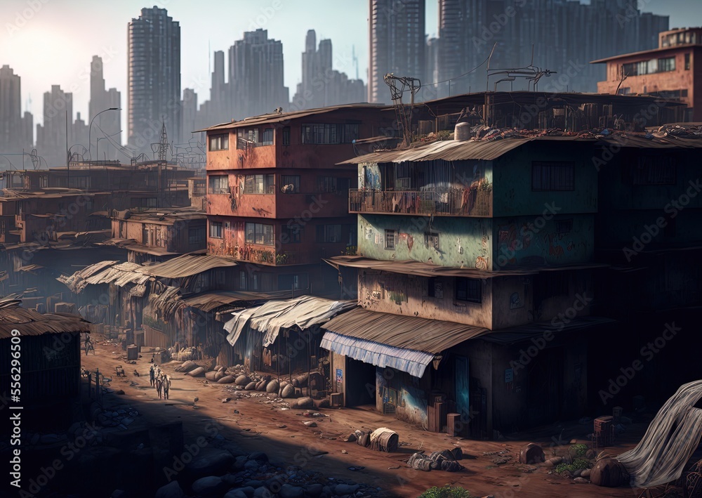 illustration of Slum landscape, inspired from Dharavi slum in Mumbai ...
