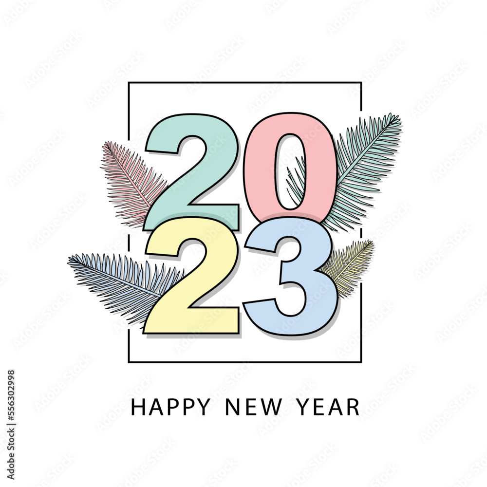 Outline Pastel Colors Sketch Style 2023 Happy New Year Creative Card ...