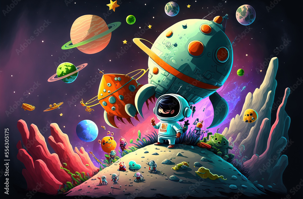 Cartoon kid space explorer. sketch art for artist creativity and ...
