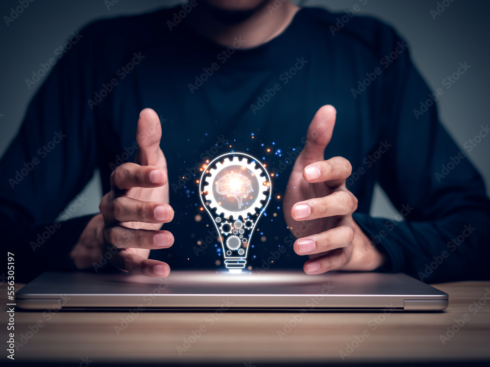 Businessman wrap hands think problem solving. business competition ...