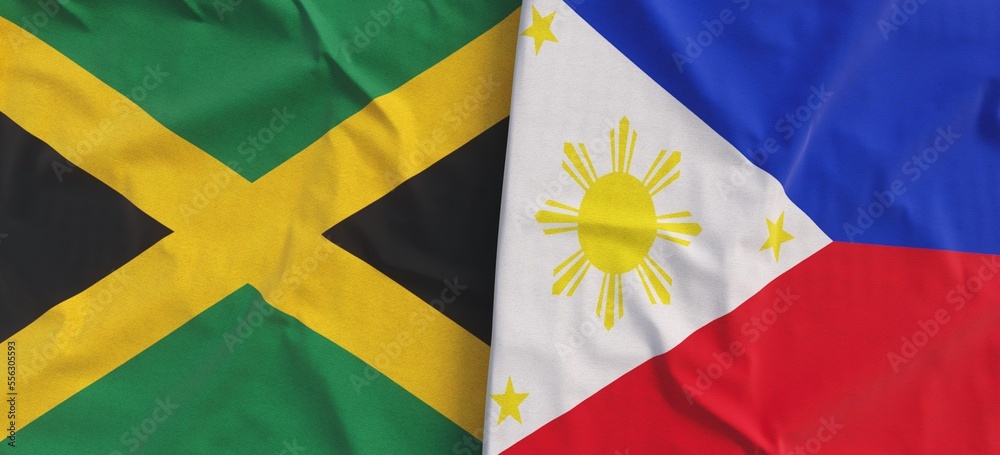 Flags of Jamaica and Philippines. Linen flags close-up. Kingston ...
