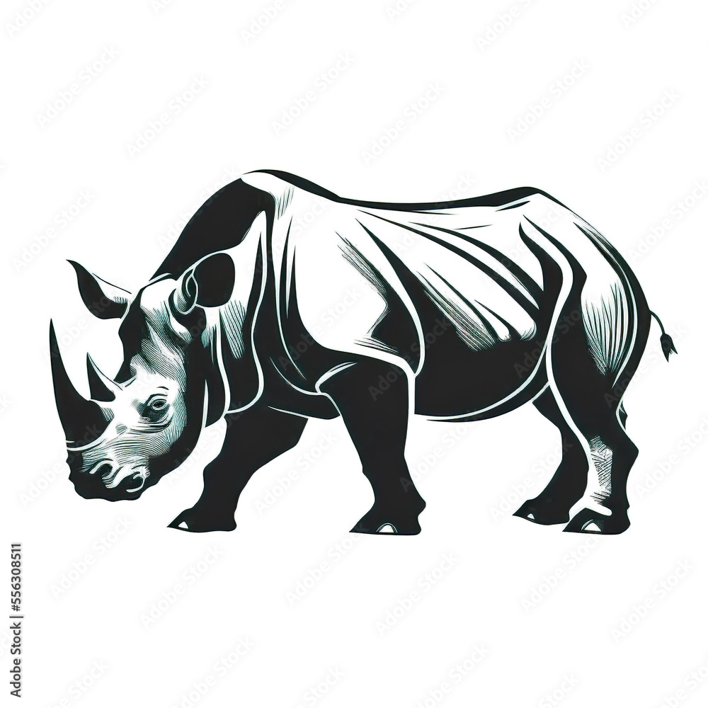Animal black and white icon vector art, transparent background - rhino ...