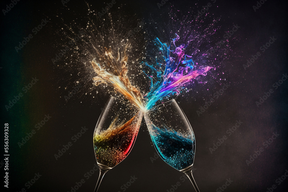 Cheers and fireworks. Computer-generated 3D image. Stock Illustration ...