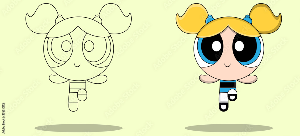 Powerpuff Girls ,Bubbles character ,vector illustration with outline ...