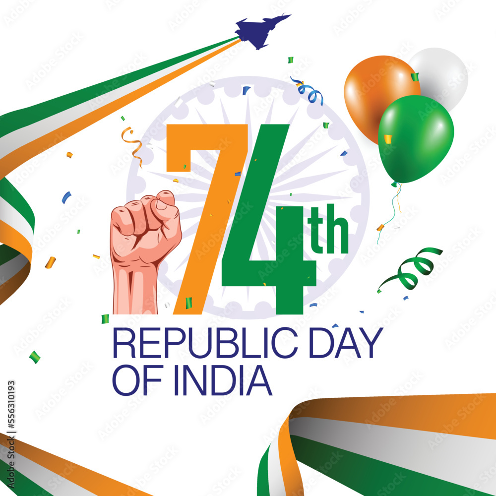 74th Republic day of india. India tricolor background with balloons ...