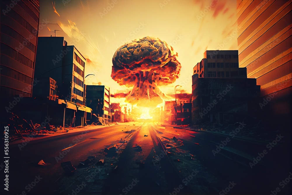 A nuclear explosion in a metropolis. The mushroom of an atomic ...