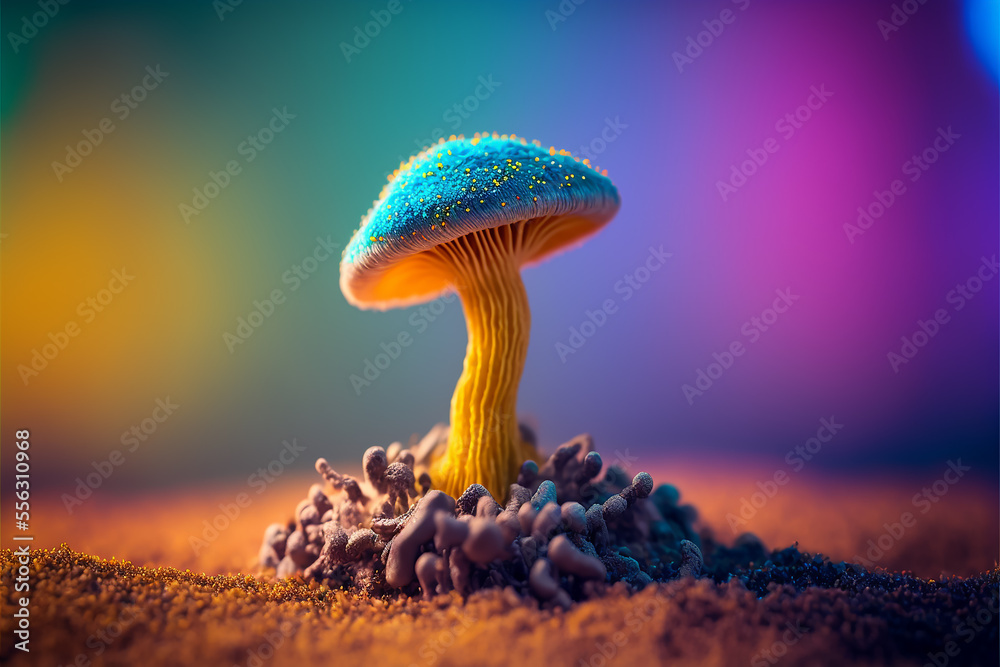 A beautiful close view of psilocybin, magic mushroom with rainbow ...