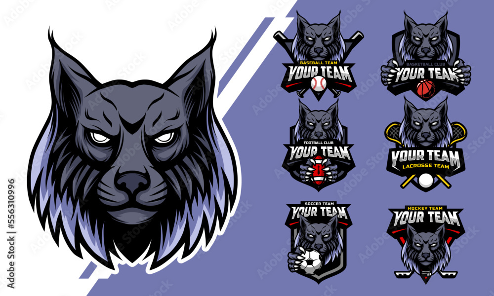 Lynx Head Mascot Logo with logo set for team football, basketball ...