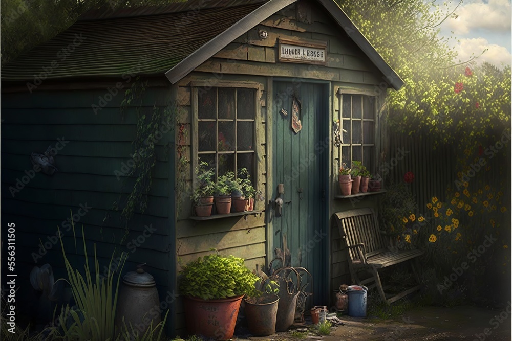 Vintage retro old garden shed with metal and wood - mysterious Stock ...
