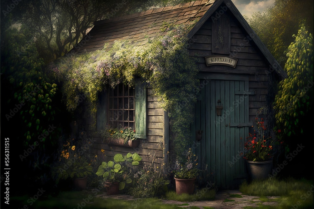 Vintage retro old garden shed with metal and wood - mysterious Stock ...