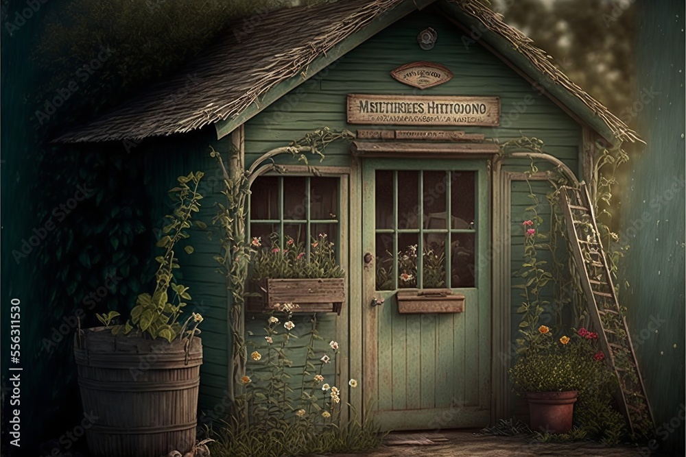 Vintage retro old garden shed with metal and wood - mysterious Stock ...