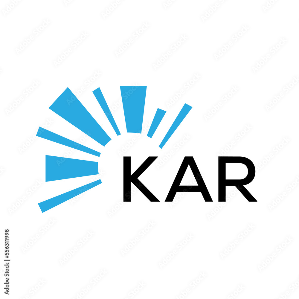 KAR letter logo. KAR blue image on white background and black letter ...