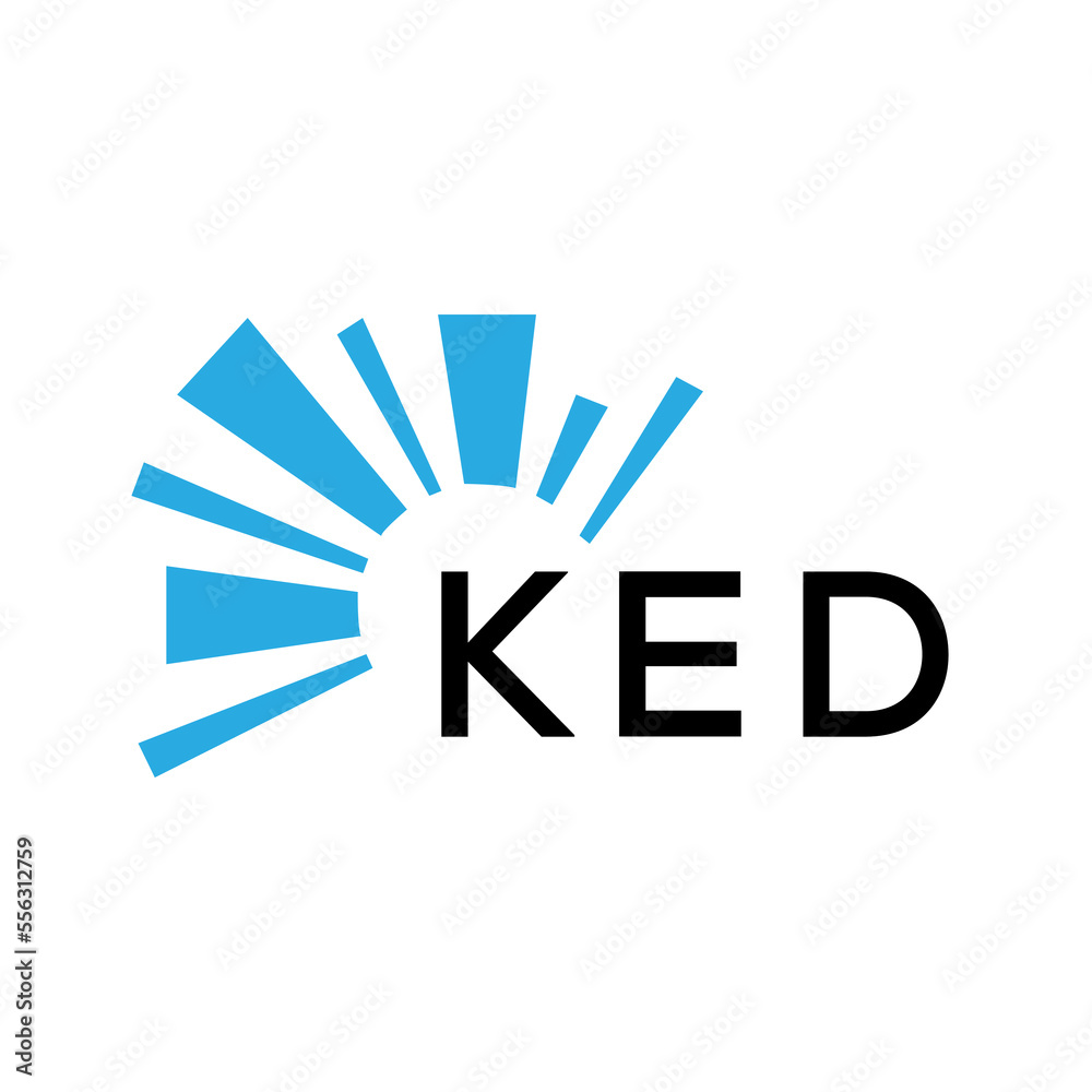 KED letter logo. KED blue image on white background and black letter ...