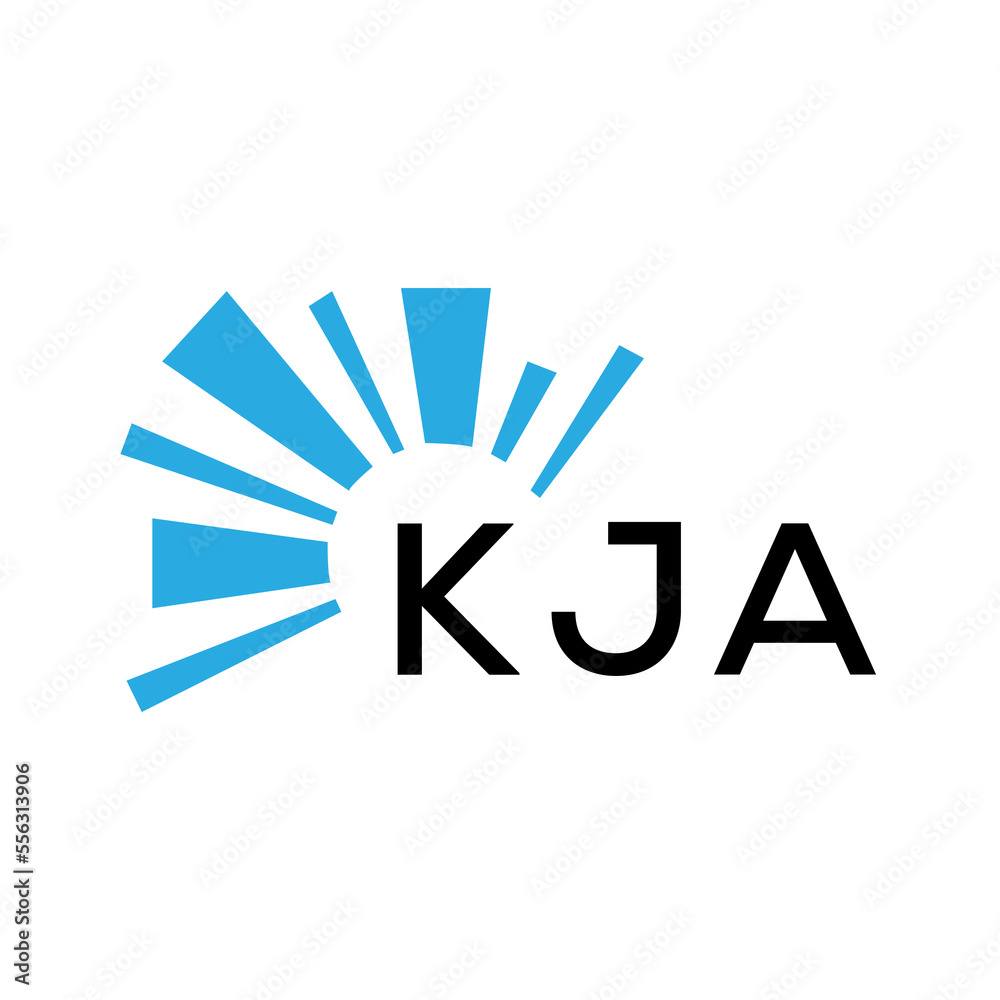 KJA letter logo. KJA blue image on white background and black letter ...