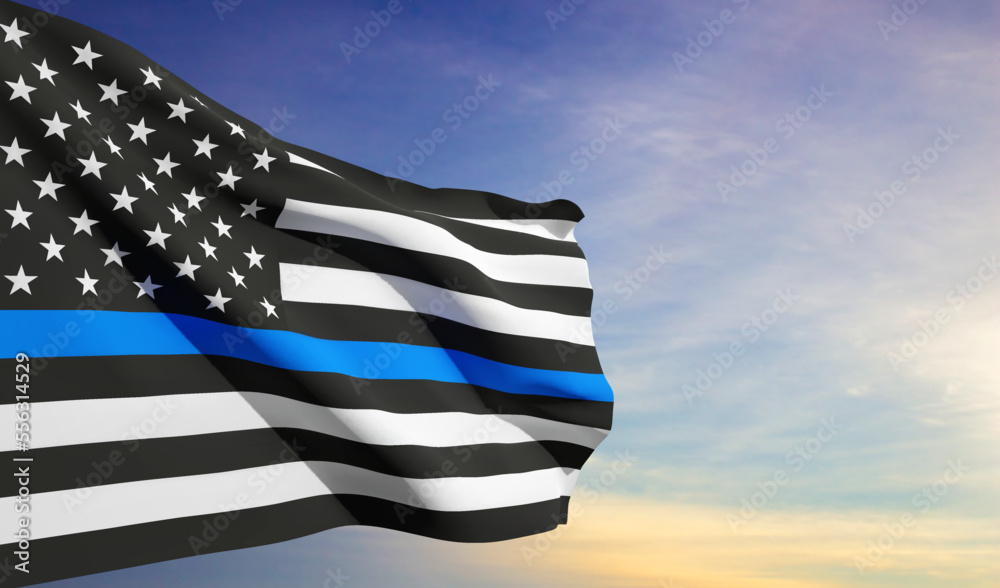 Thin Blue Line. American flag with police blue line on a background of ...