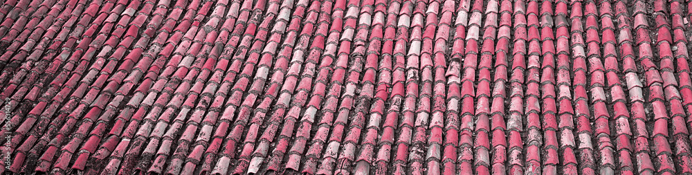 Vintage natural tile roof, border design panoramic banner. Trendy Toned ...