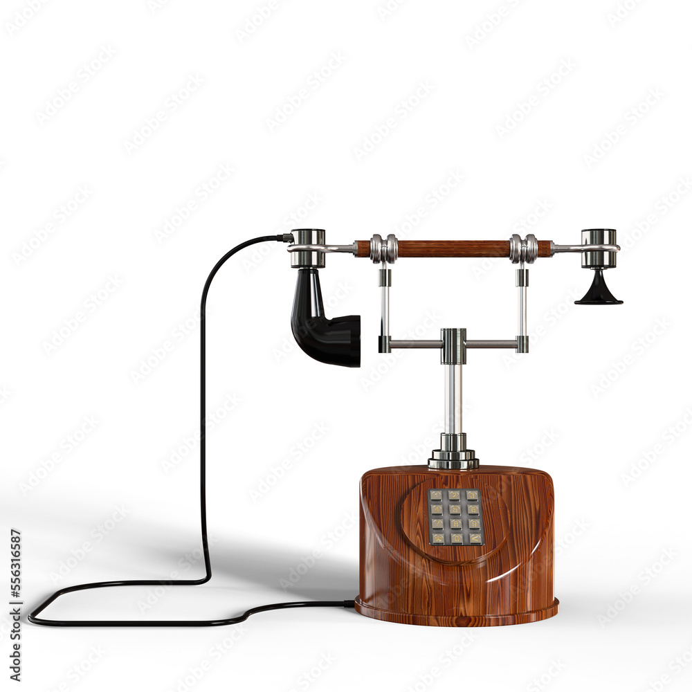 Desktop push-button telephone in art deco style. Transparent background ...