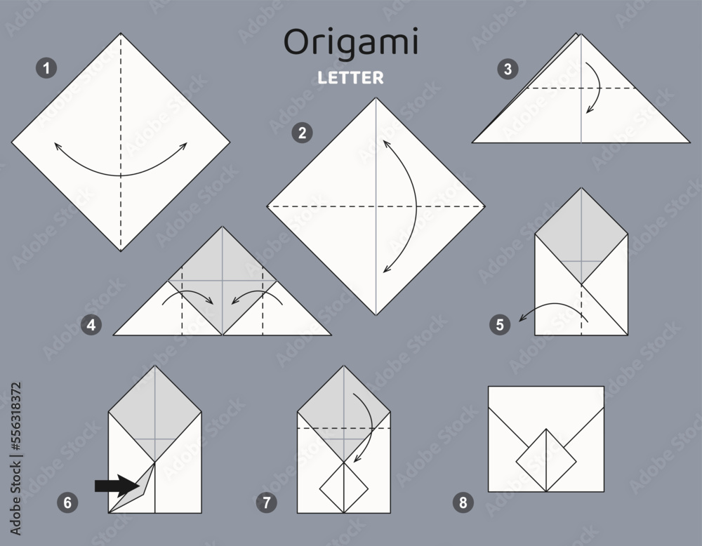 Origami tutorial. Origami scheme for kids Envelope. Stock Vector ...