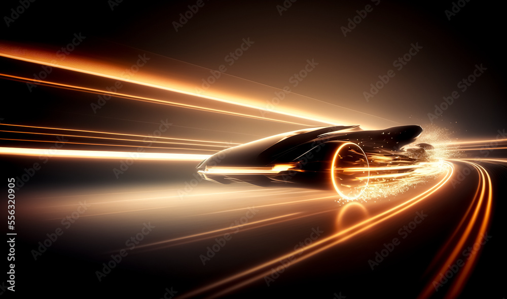 Speeding Sports Car On Neon Highway. Powerful acceleration of a ...