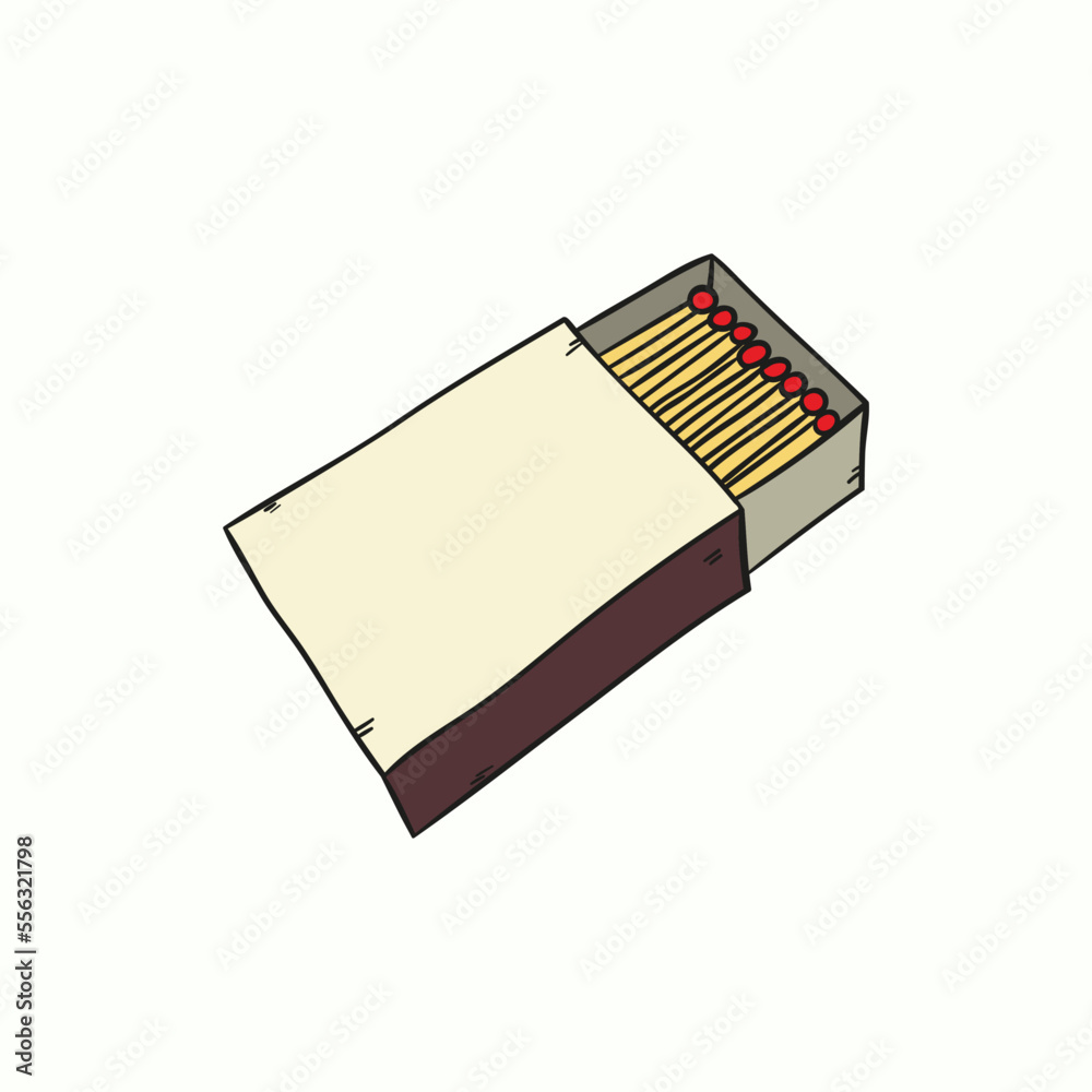 Vector icon of open matchbox with matches drawn in doodle style ...